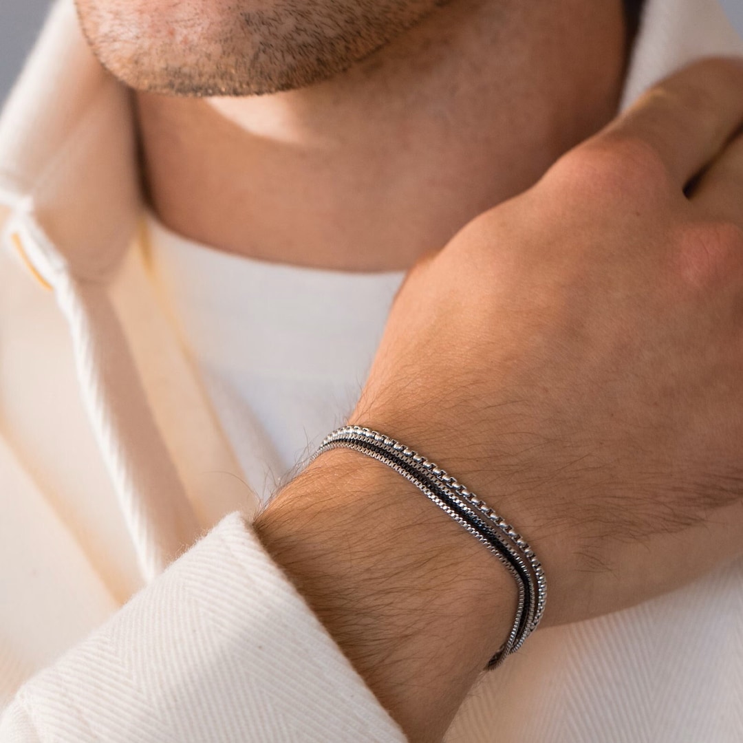 Men's Silver Bracelets, Men's Chain Bracelet, Simple Men's Stainless ...