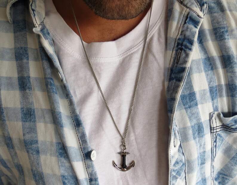 Mens Necklace Men Anchor Necklace Men Silver Necklace Etsy