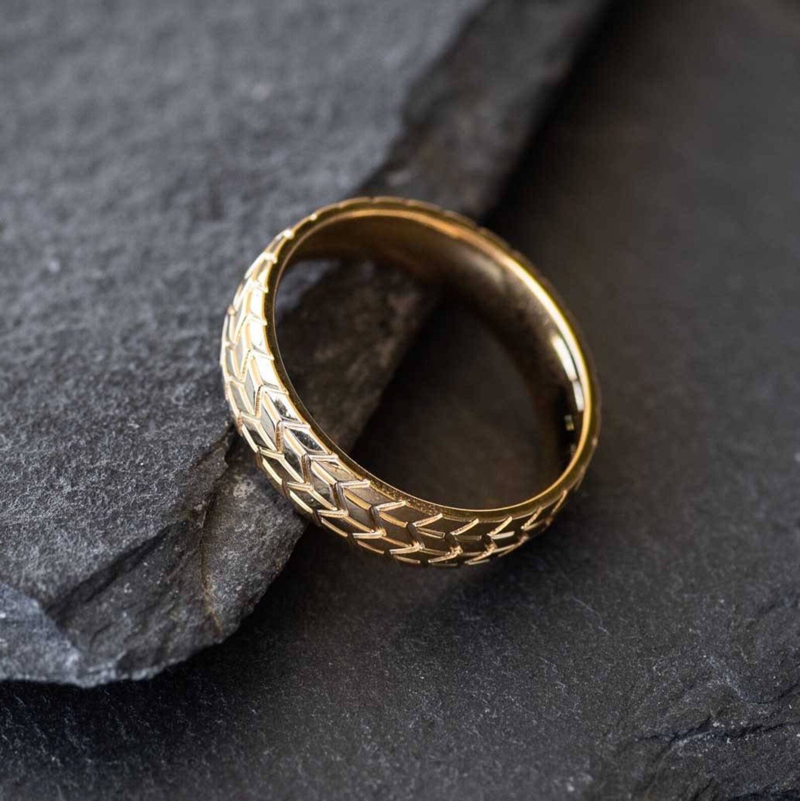 Men's Etched Ring Men's Gold Ring Men's Textured - Etsy