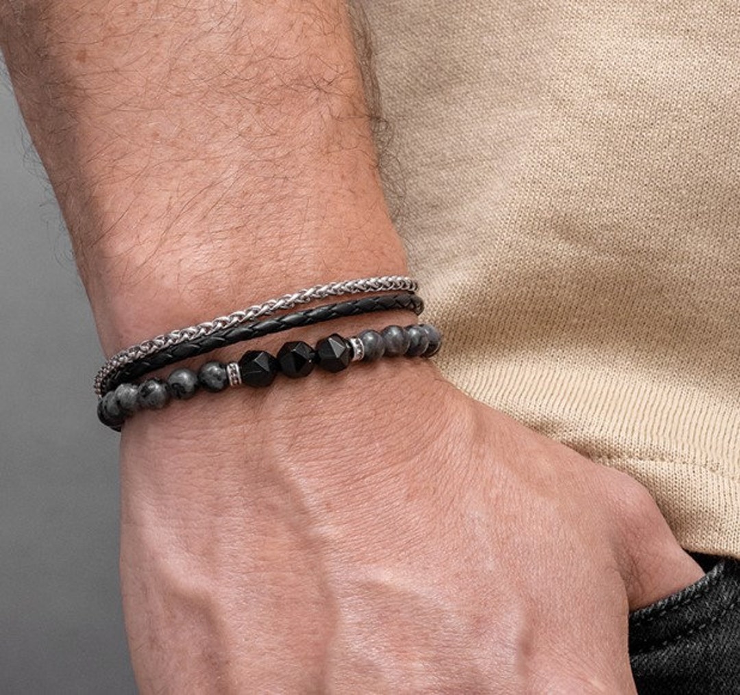Men's Bracelet Set, Men's Beaded Bracelet, Men's Leather Bracelet, Men ...