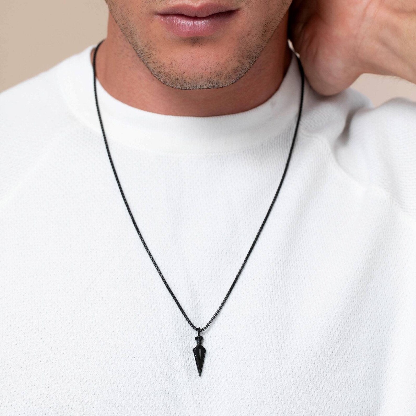 Mens Black Stainless Steel Pendant Necklace Mens Etsy