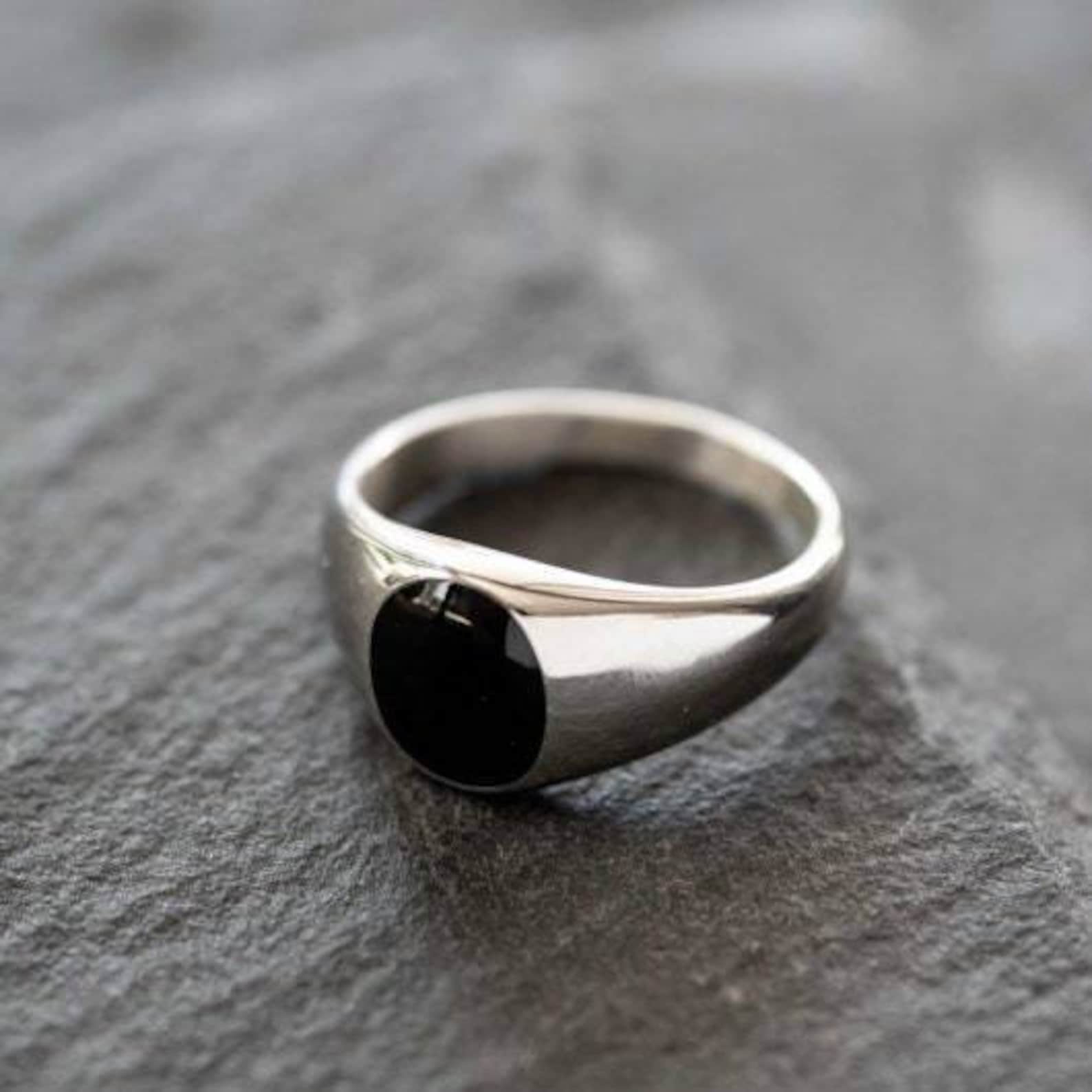 Men's Ring Men's Silver Ring Black Stone Ring Men - Etsy