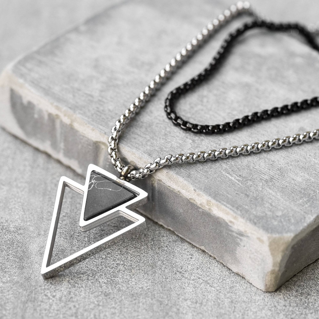Men's Triangle Necklace Set, Men's Black Chain Necklace, Men's Stacking ...