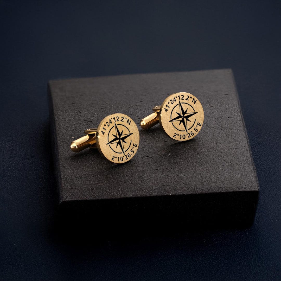 Gold Compass Coordinate Cufflinks,compass Cufflinks,coordinates ...