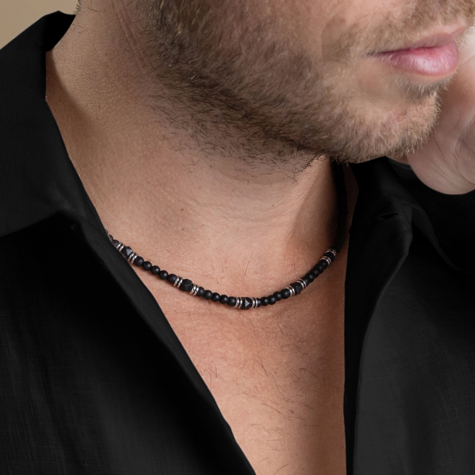 Black Onyx Necklace for Men, Men's Beaded Necklace, Men's Gemstone ...