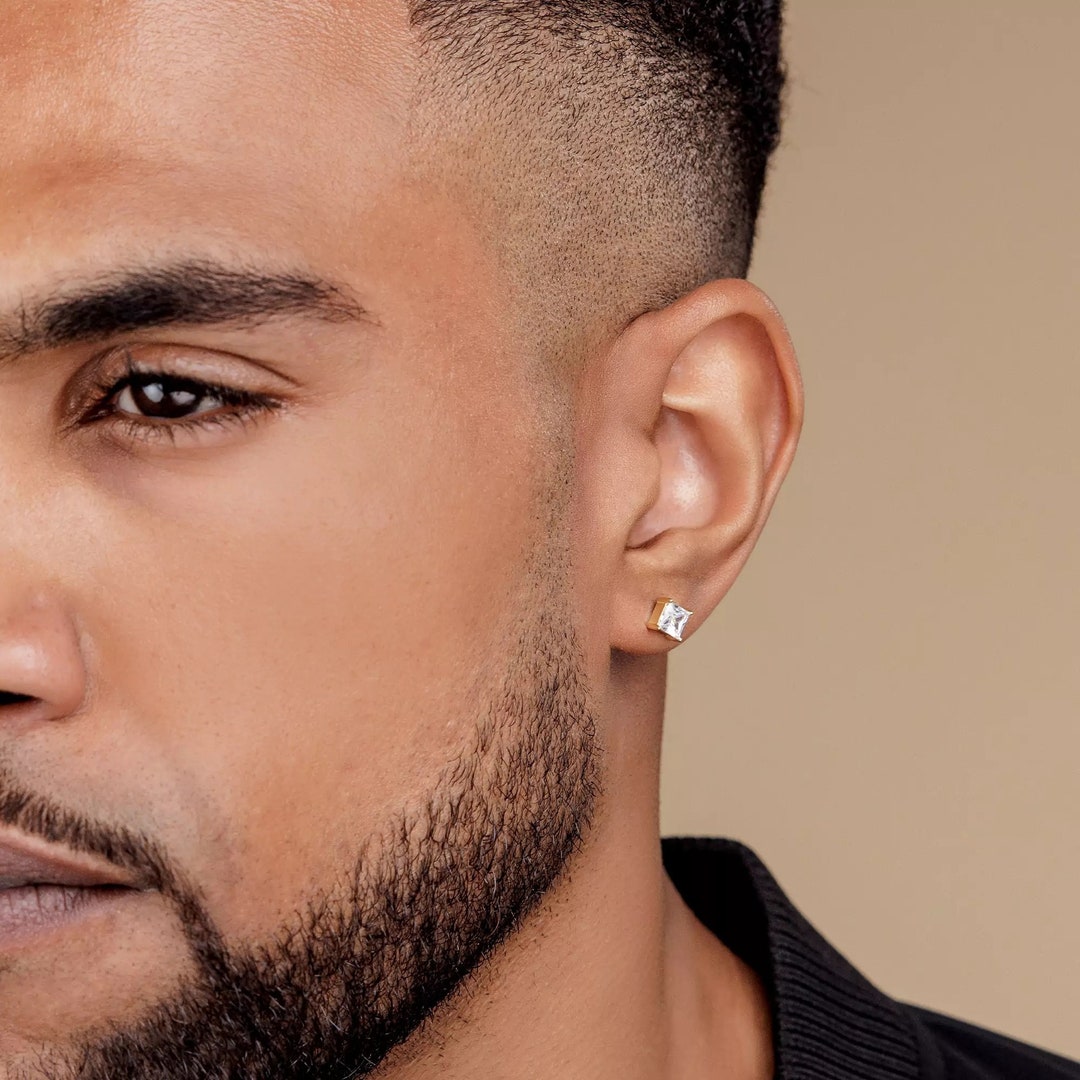 Classic Gold Square Stud Earrings for Men Set With Cubic Zirconia ...