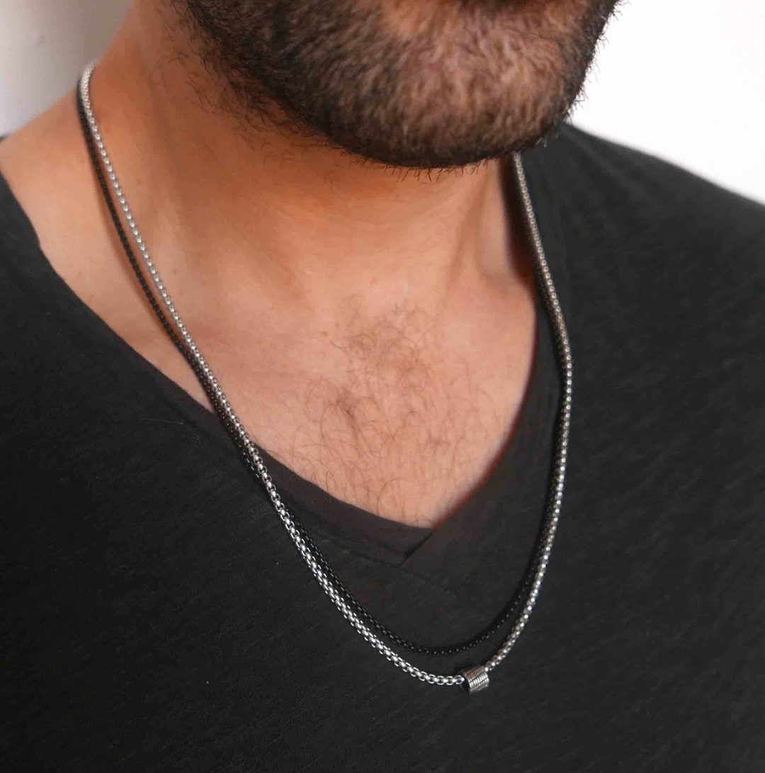 Men's Chain Necklace, Silver and Black Chain Necklace, Men's Stainless ...