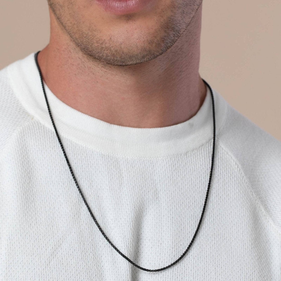 Men's Black Necklace, Minimalist Men's Chain Necklace, Men's Jewelry ...