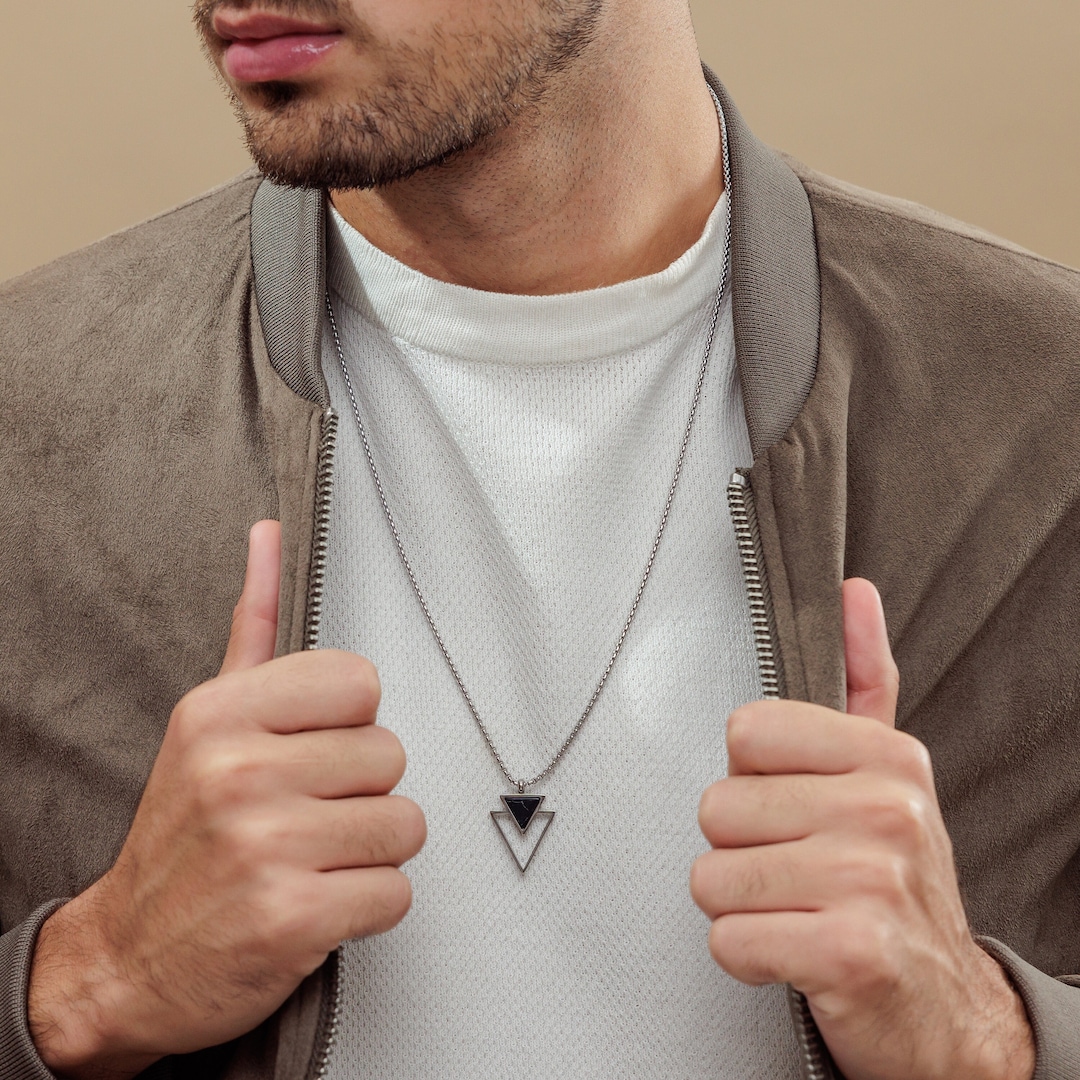 Minimalist Open Triangle Geometric Pendant Necklace for Men, Simple and ...