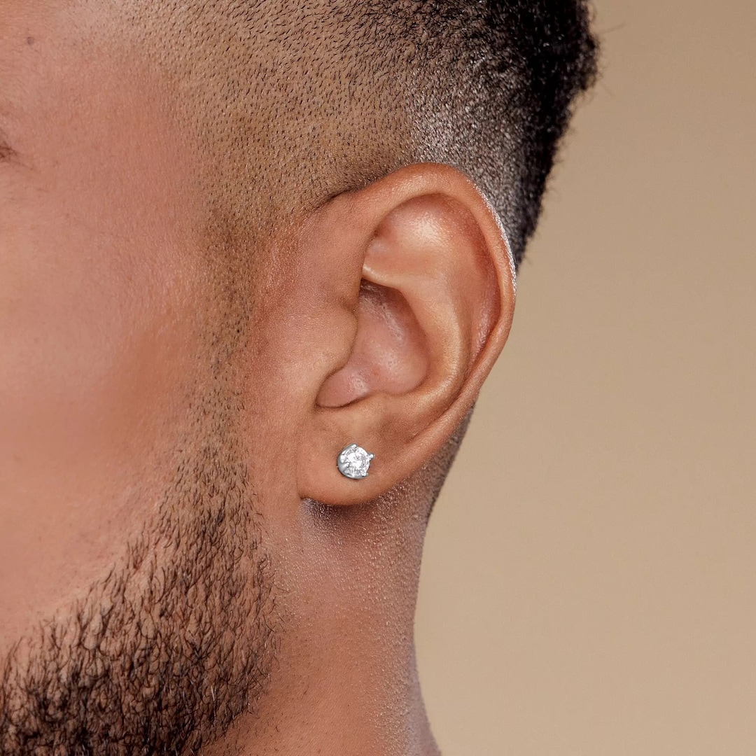 Men's Silver Earrings, Men's Stud Earrings, Men's Zircon Earrings ...