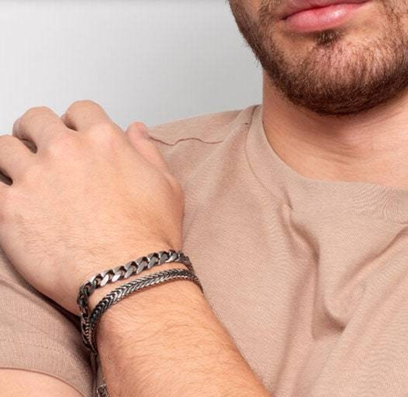 Men's Silver Bracelet Men's Chain Bracelet Set - Etsy