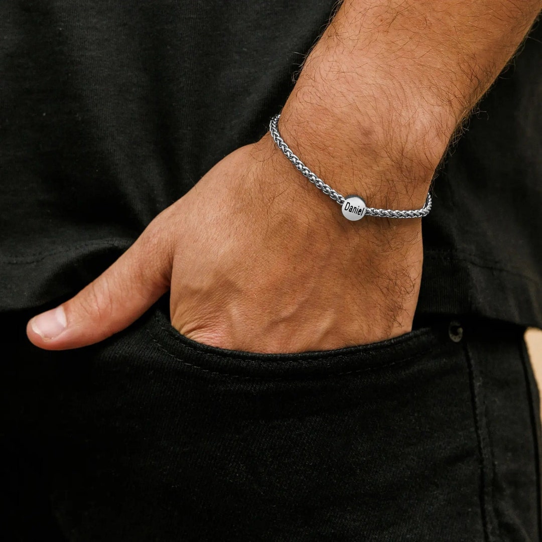 Custom Men's Silver Bracelet, Personalized Bracelet for Men, Men's Name ...