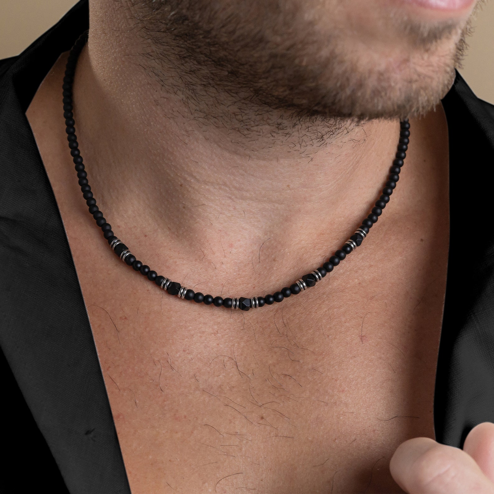 Black Onyx Necklace for Men, Men's Beaded Necklace, Men's Gemstone ...