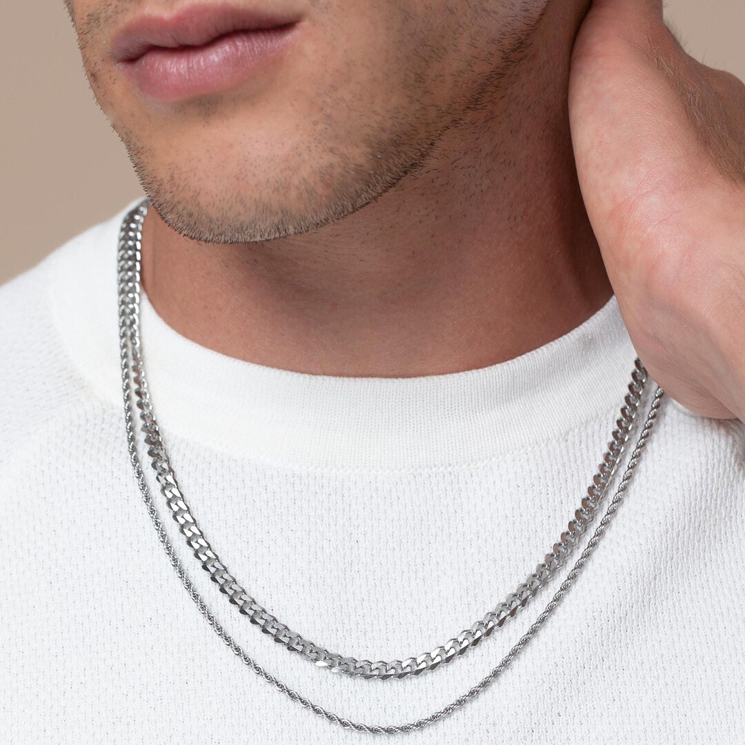 Silver Cuban Link + Rope Chain Stack - Etsy
