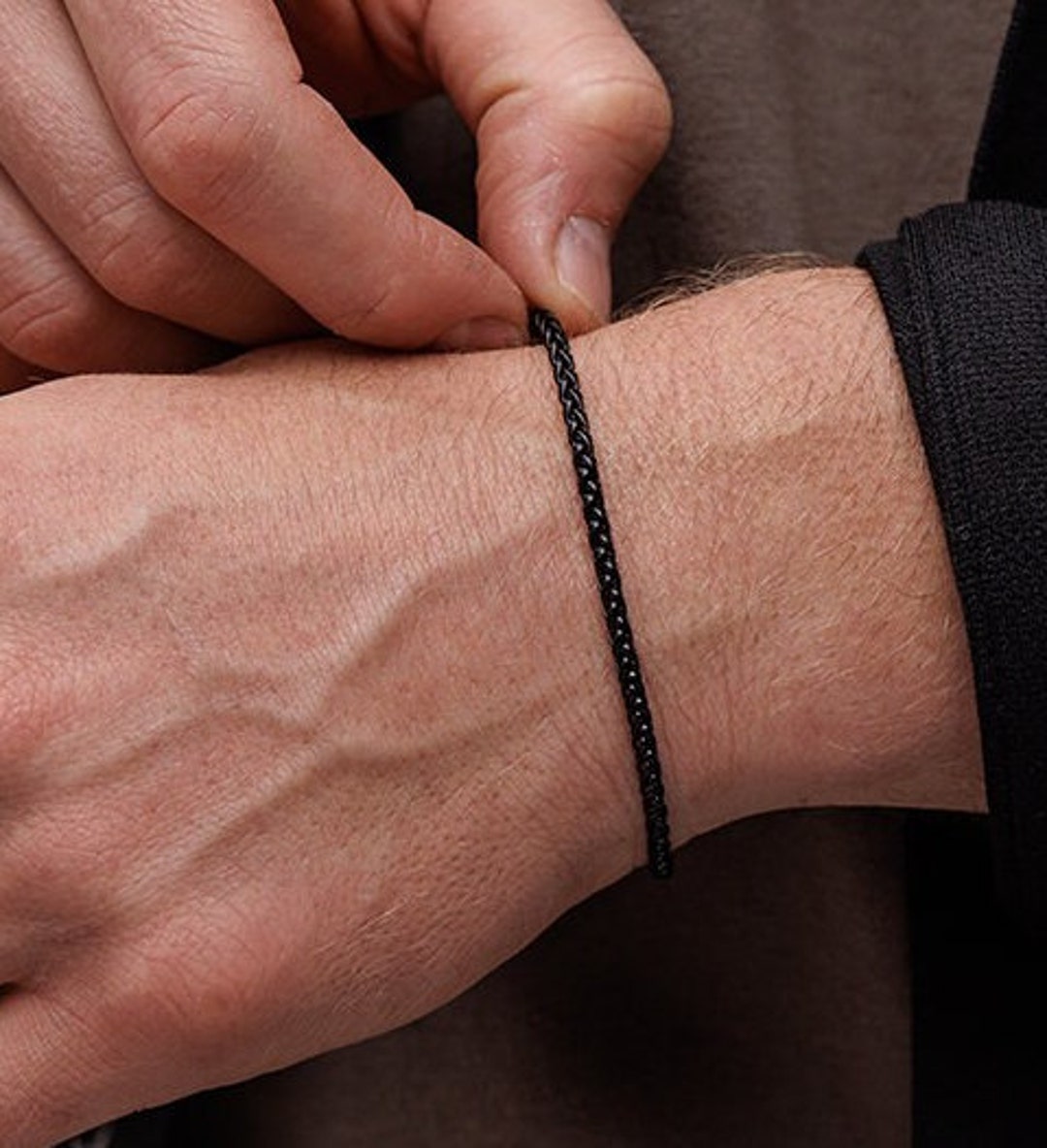 Minimalist Men's Black Chain Bracelet, Simple Thin Stainless Steel ...