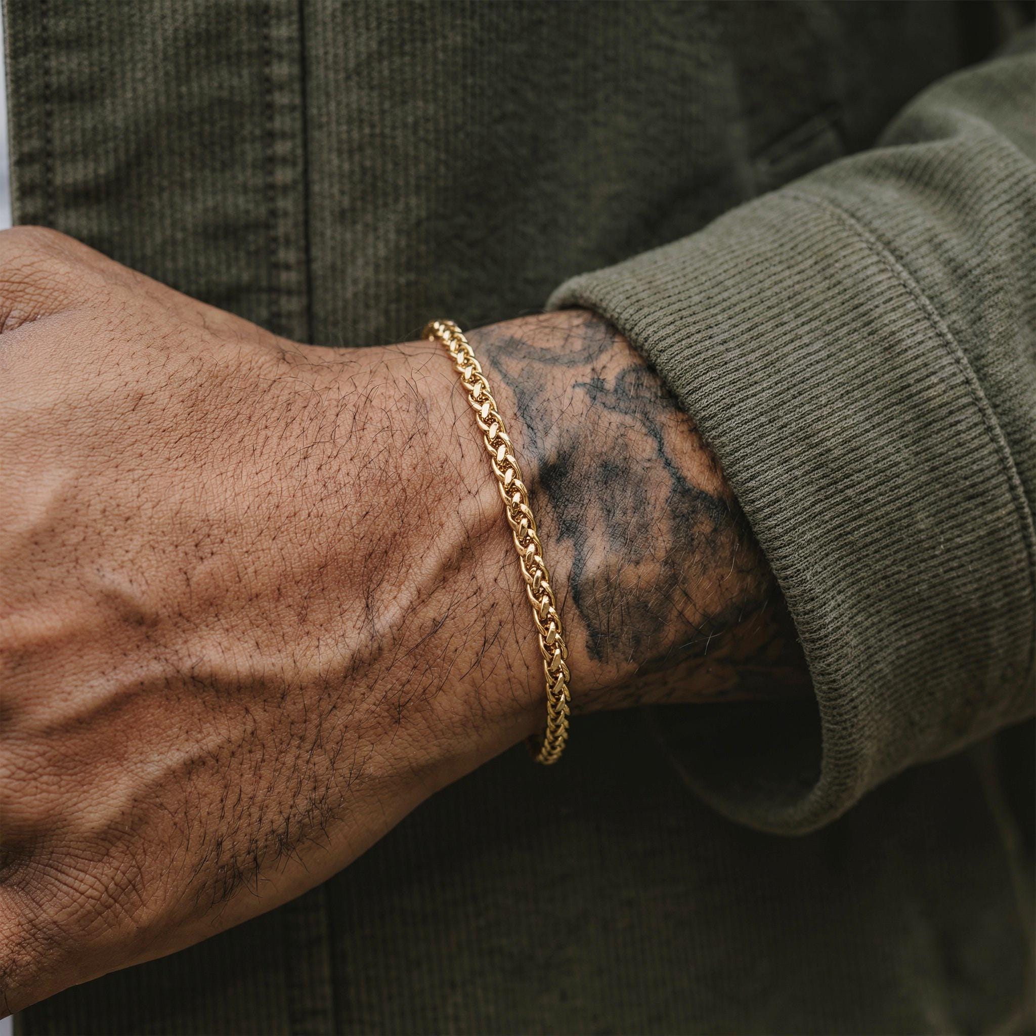 Minimalist Men's Gold Chain Bracelet, Simple Thin Stainless Steel ...