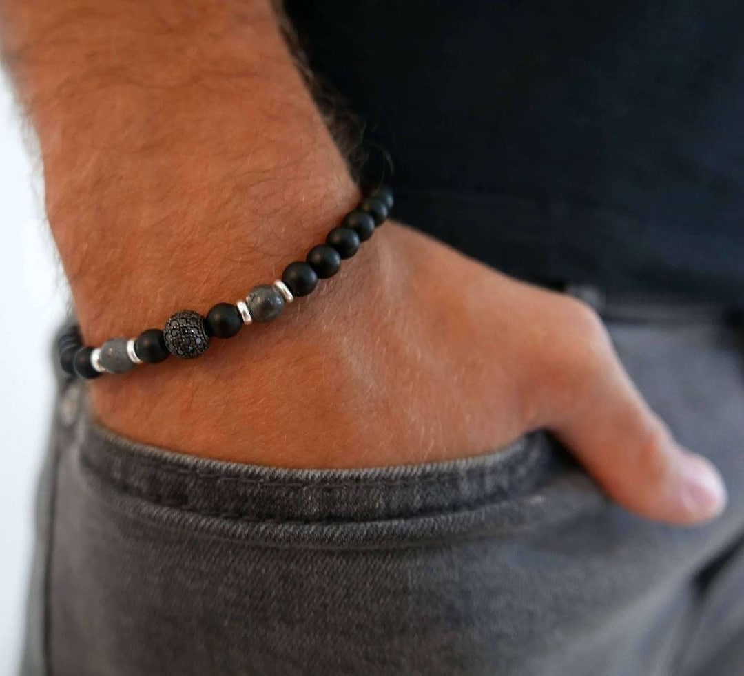 Men's Gemstone Strech Bracelet, Beaded Bracelet for Man, Men's Stone ...