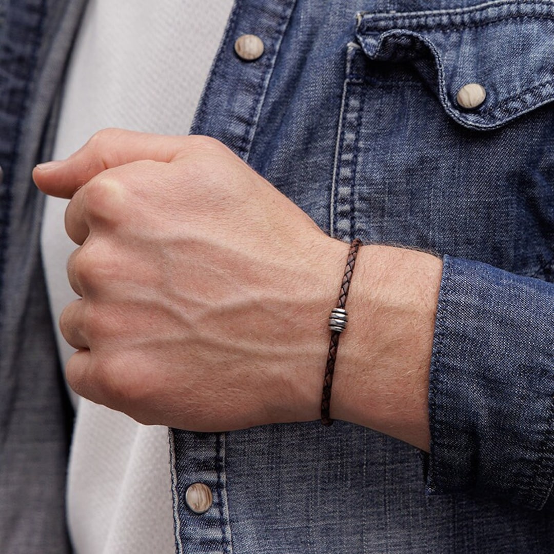 Minimalist Men's Genuine Leather Bracelet, Men's Simple Bracelet, Men's ...