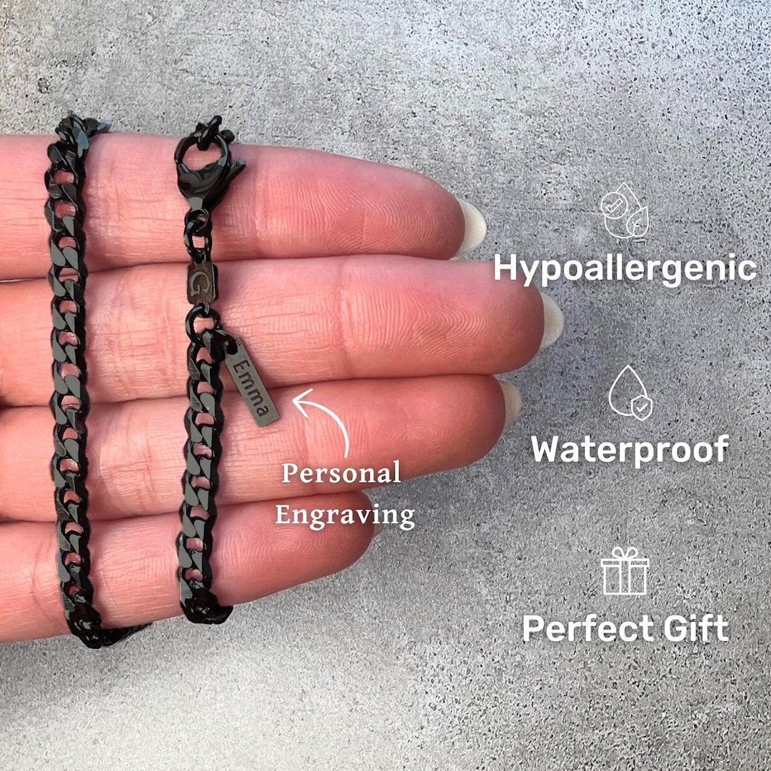 Custom Men's Black Necklace, Stainless Steel Chain for Men ...