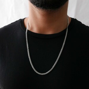 Waterproof Men's Silver Chain Necklace, Stainless Steel Thin Chain for ...