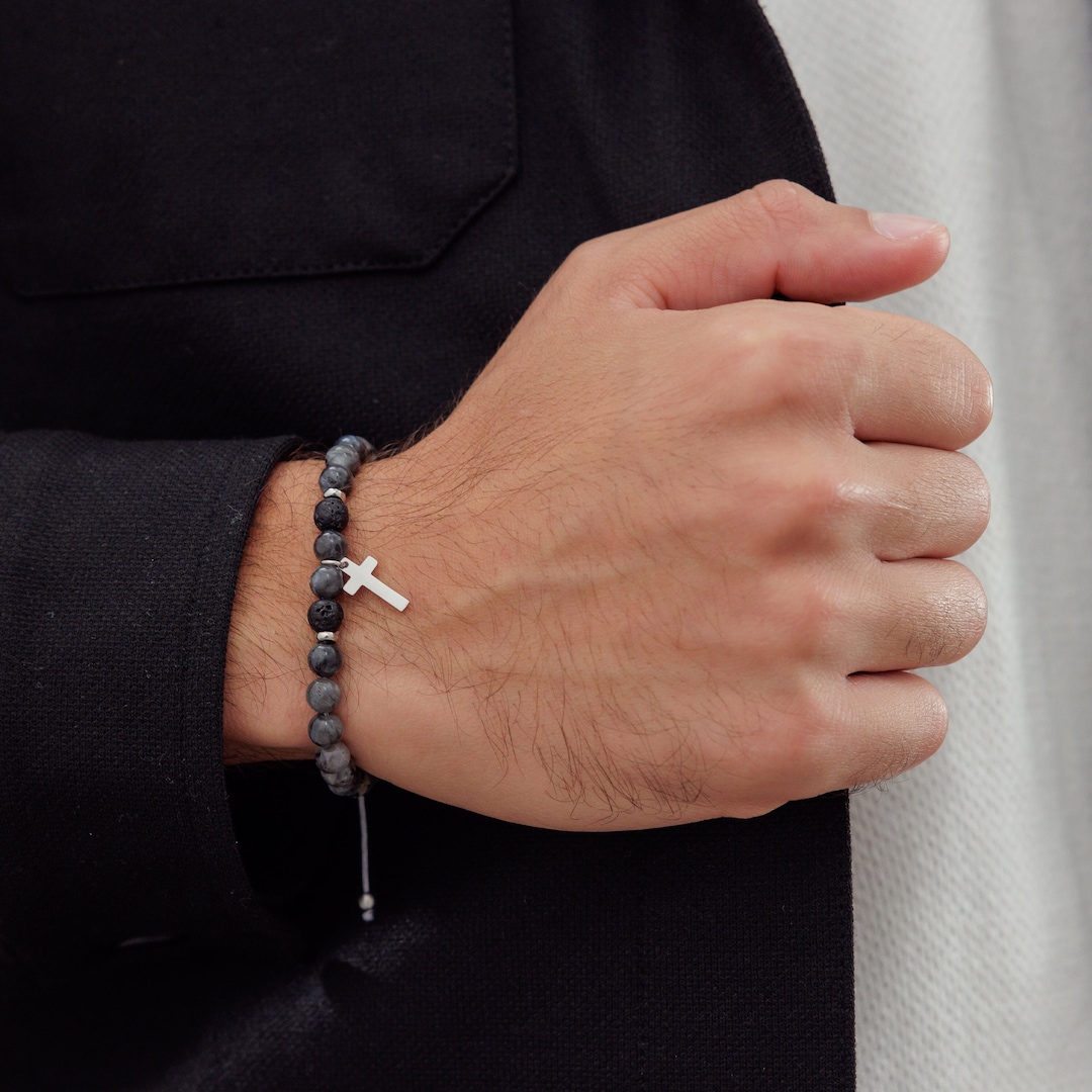 Religious Bracelet for Men, Men's Cross Bracelet, Men's Christian ...