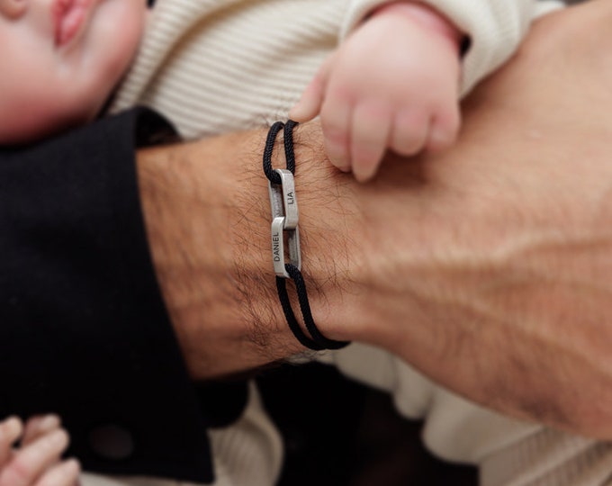 Father Gift, Custom Black Bracelet for Dad With Kids Name, Personalize ...