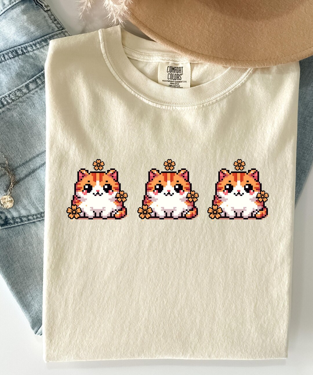 Pixel Tabby Cat Shirt: Retro Gamer Tee, Kawaii Cat Lover Gift - Etsy