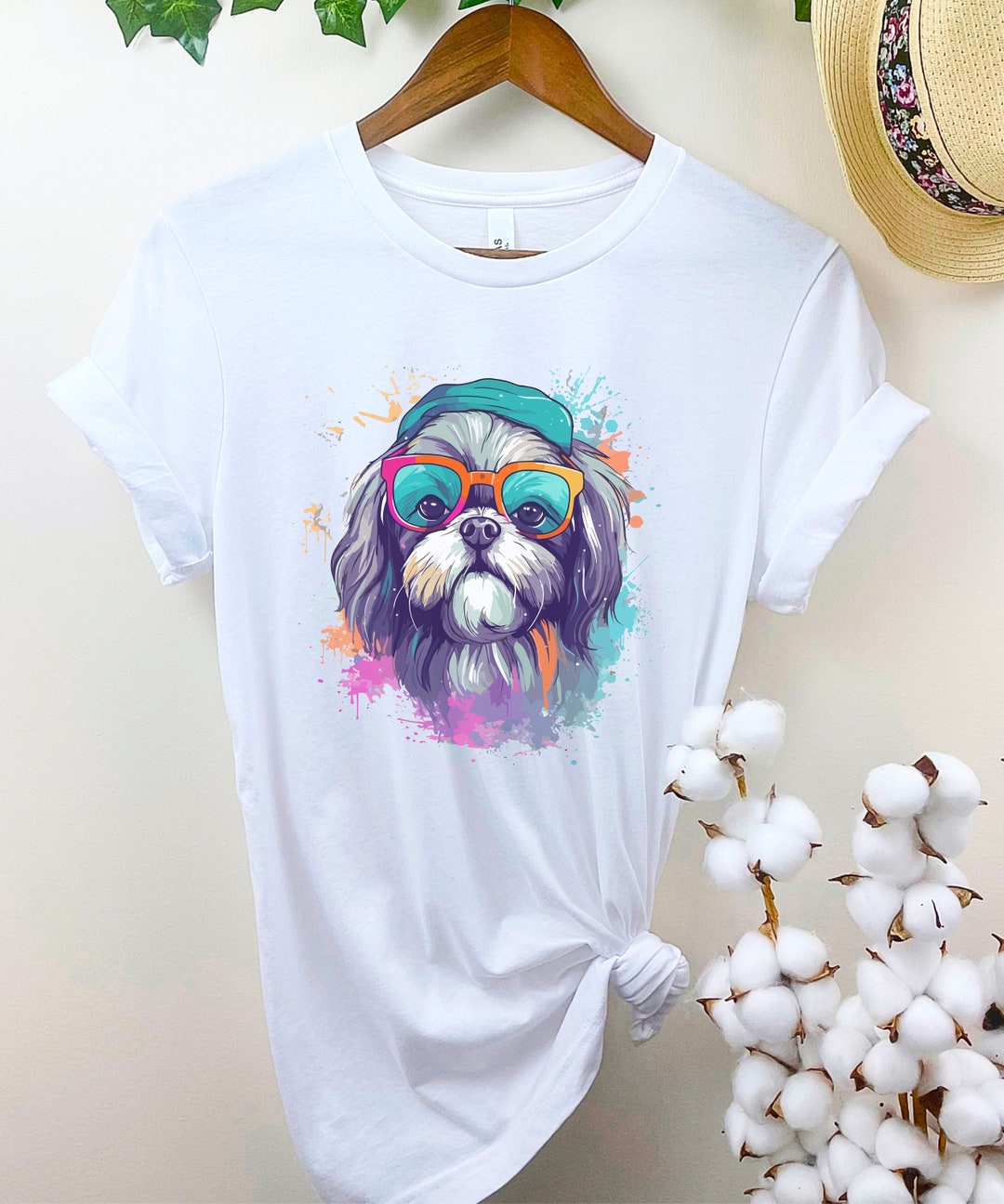 Shih Tzu Shirt, Dog Print Shirt, Shih Tzu Tee, Dog With Glasses Shirt ...