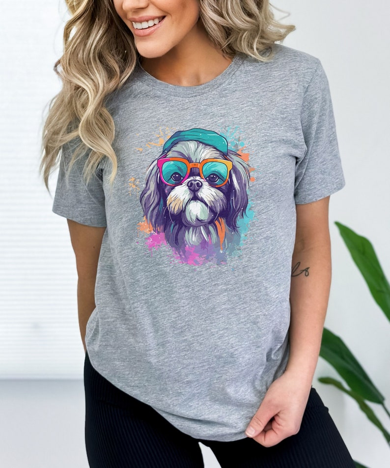 Shih Tzu Shirt, Dog Print Shirt, Shih Tzu Tee, Dog With Glasses Shirt ...