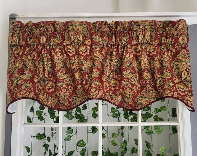 Lined Custom Made Valance Elegant Floral Burgundy Gold Window Treatment ...