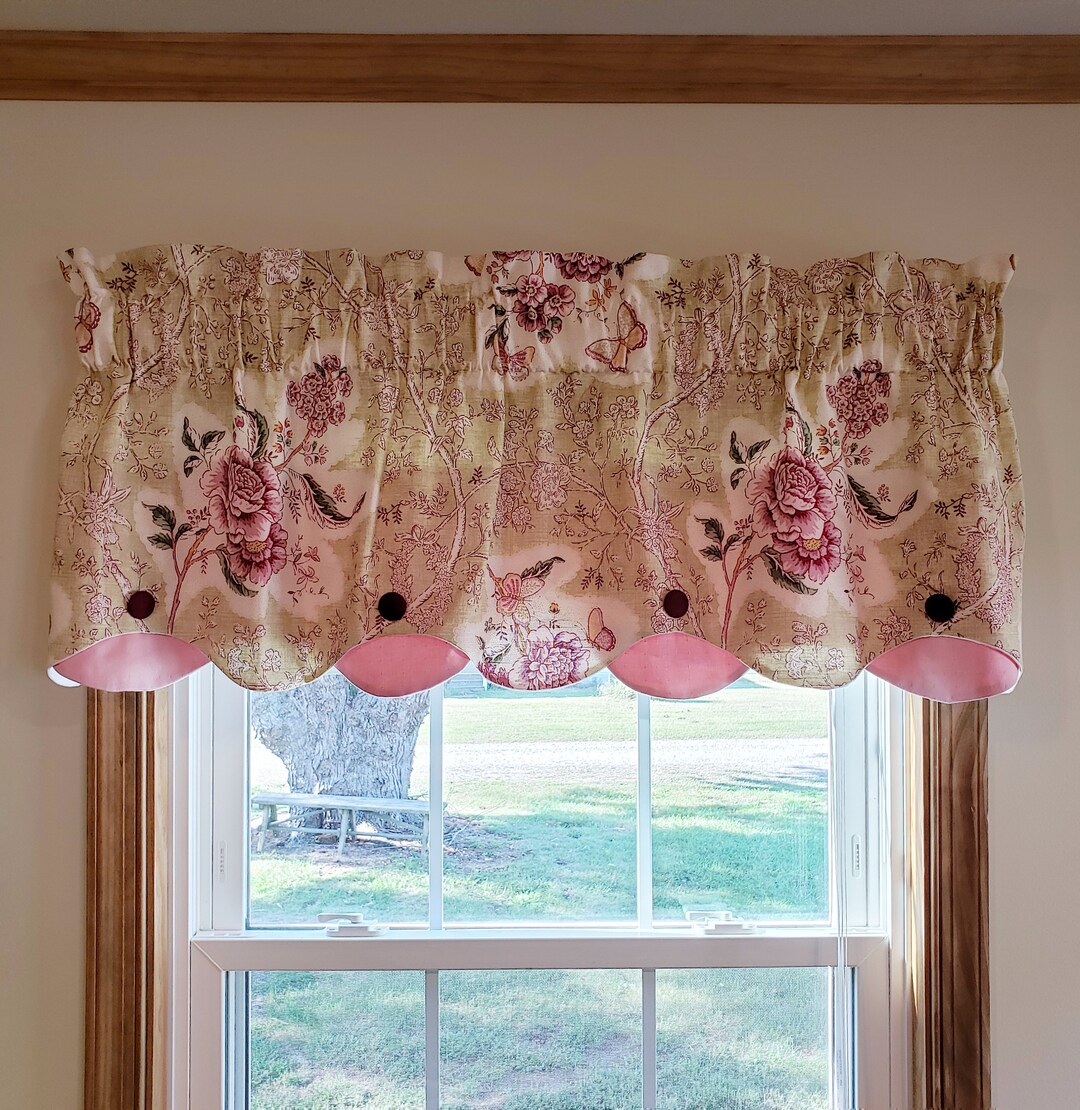Lined Custom Made Valance Vintage Floral Butterflies Pink Green Purple ...