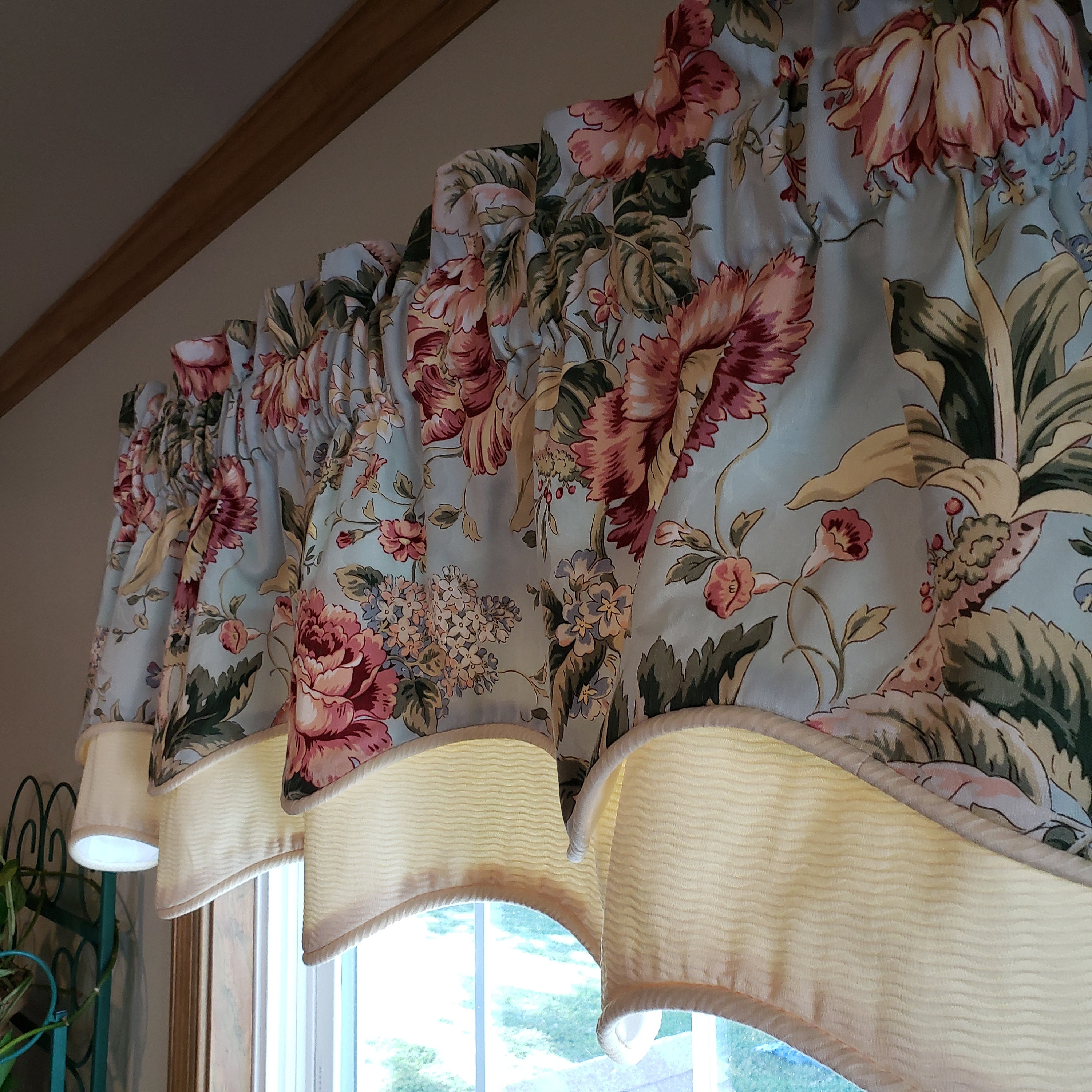 Lined Custom Made Valance Floral Blue Maize Double | Etsy