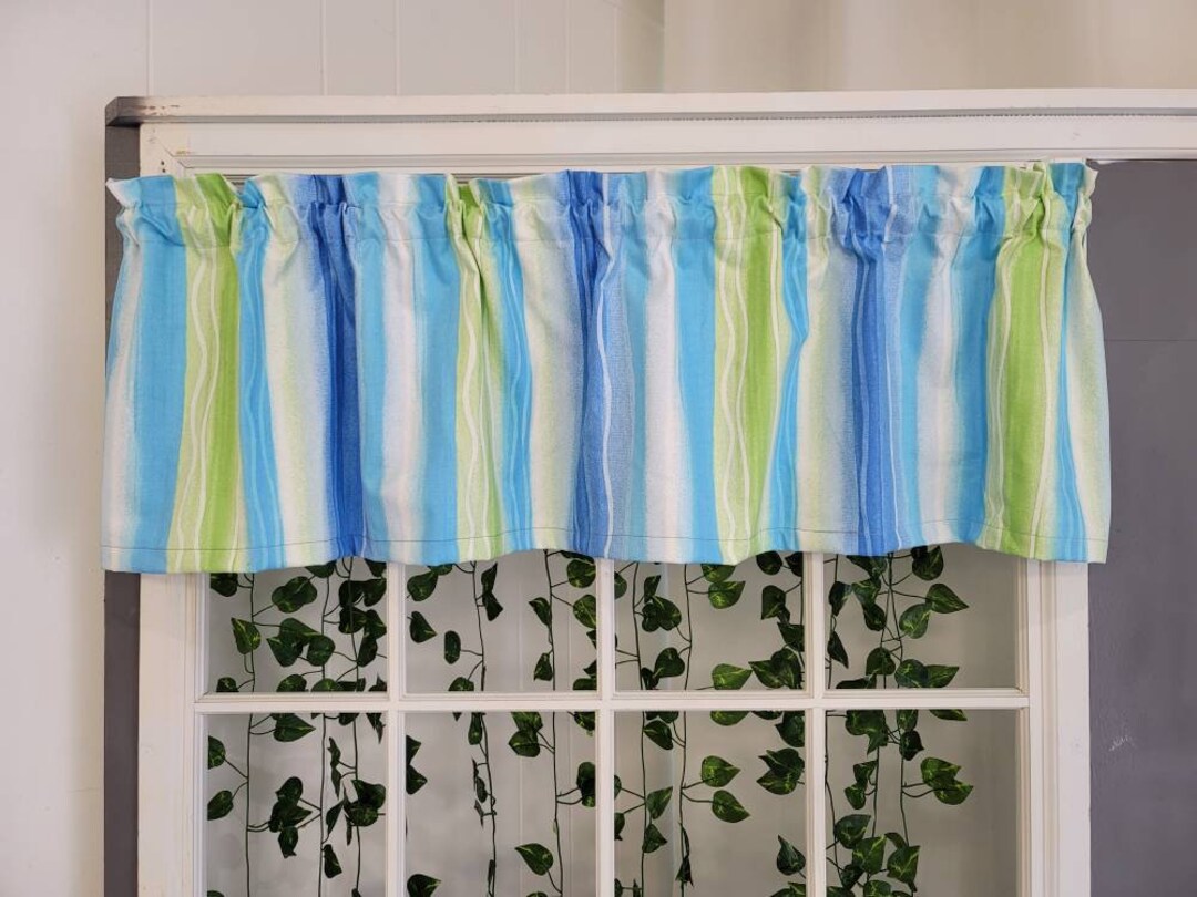 Custom Made Valance Blue and Green Stripe Window Treatment - Etsy
