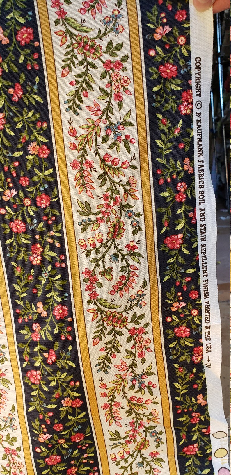 P Kaufmann Stripe Drapery Fabric Floral Vine Black | Etsy