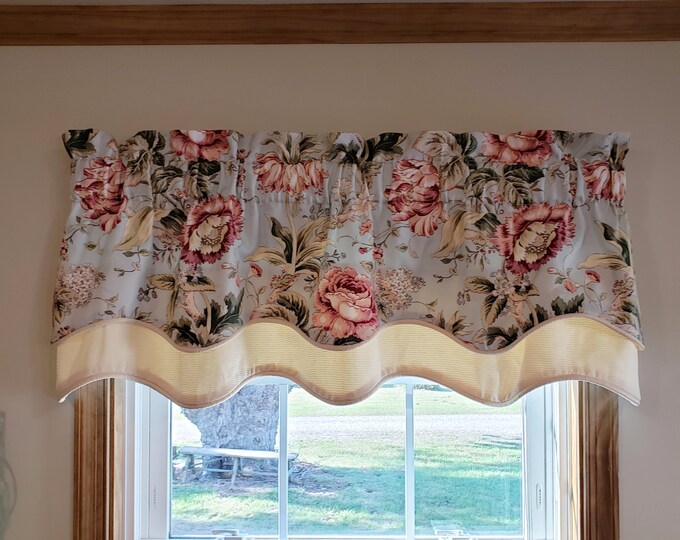 Lined Custom Made Valance Floral Blue Maize Double - Etsy