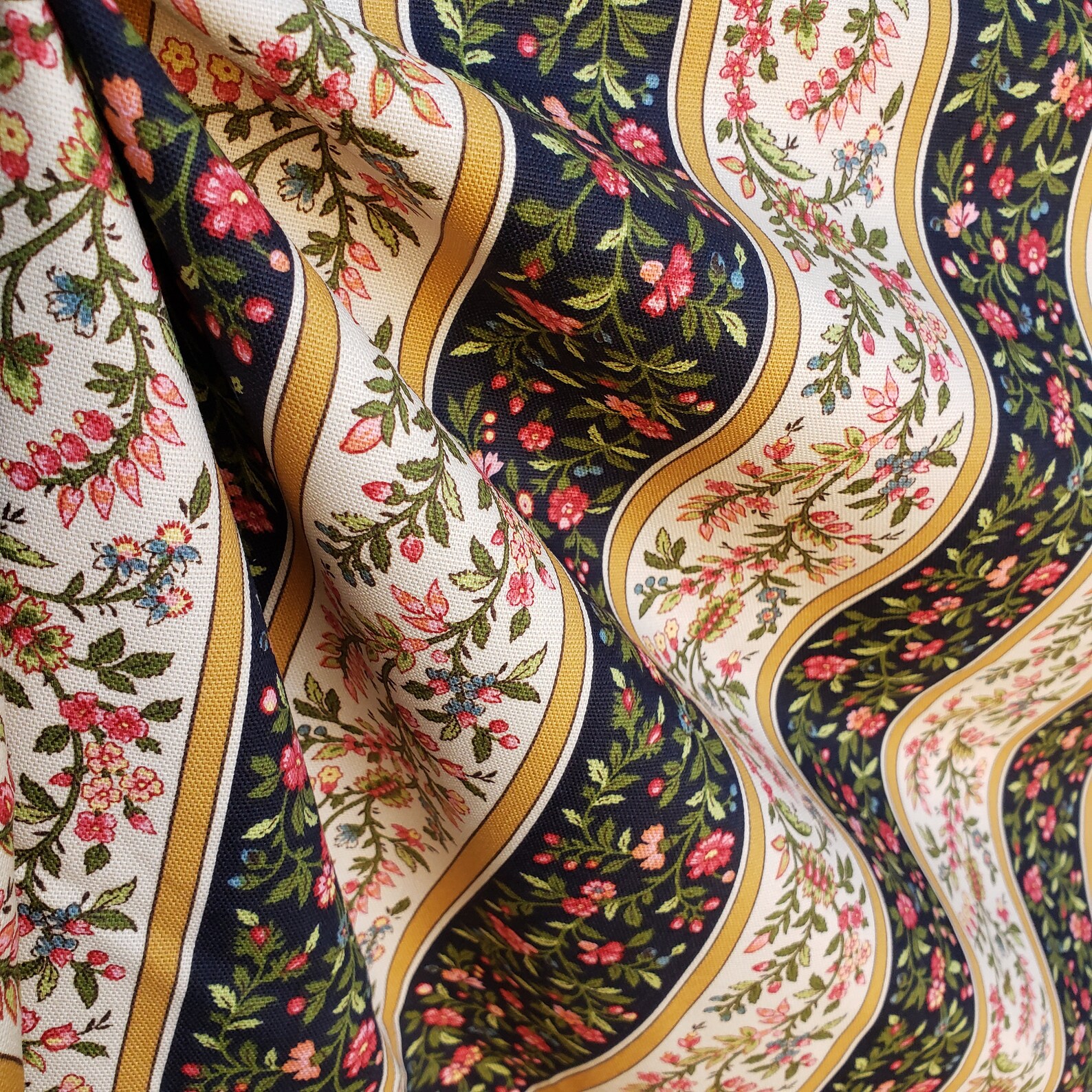 P Kaufmann Stripe Drapery Fabric Floral Vine Black | Etsy