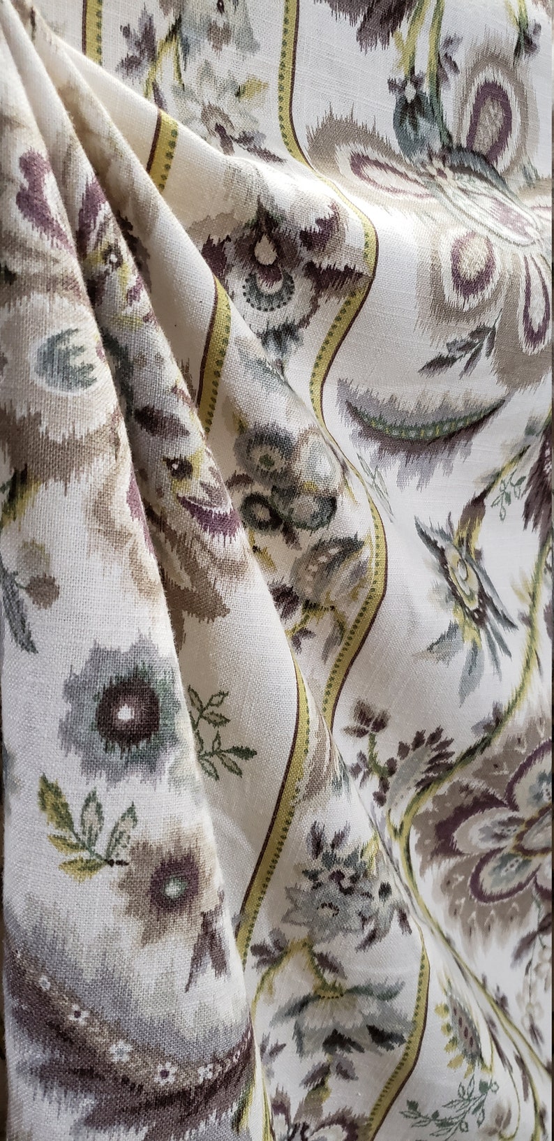 Braemore Fabric Ikat Floral Jacobean Vine Stripe By | Etsy