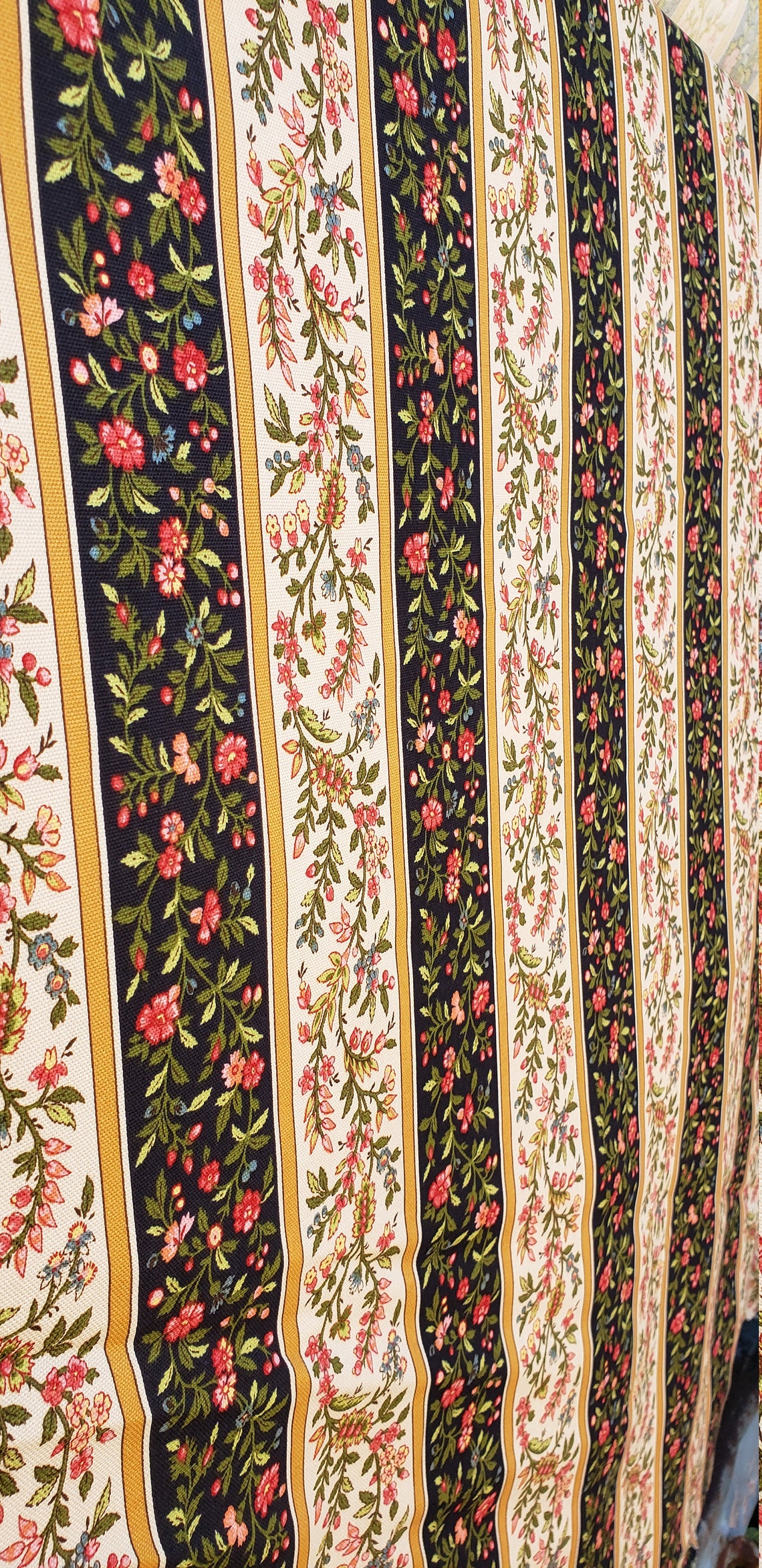 P Kaufmann Stripe Drapery Fabric Floral Vine Black - Etsy