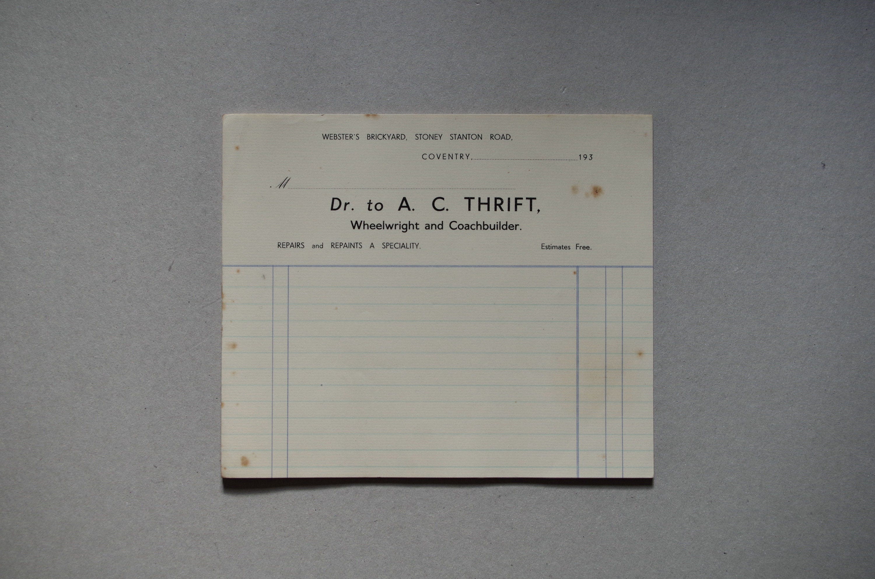 Vintage Papers Set of X10 Invoice Sheets 1930s Headed Paper Blank and ...