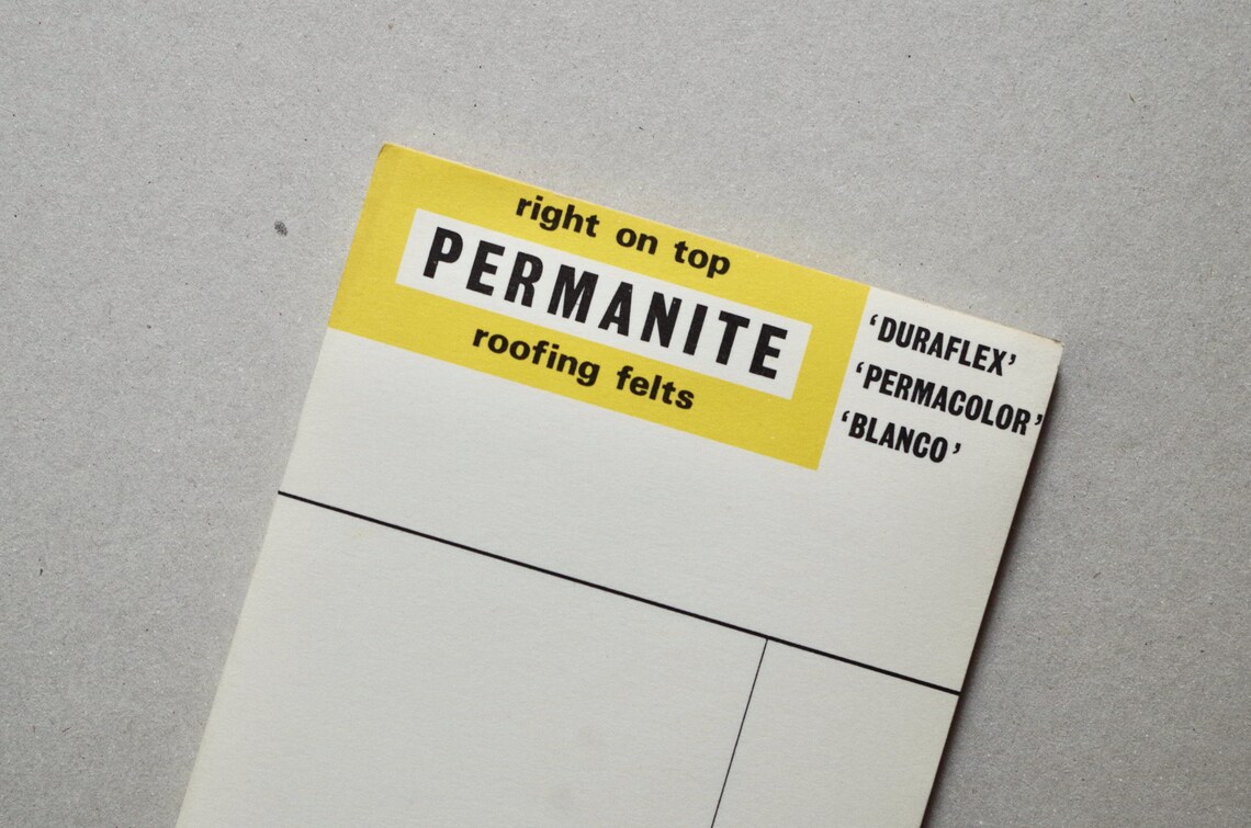 Vintage Notepad - Headed Notepaper - 'permanite Roofing Felt' - Blank ...