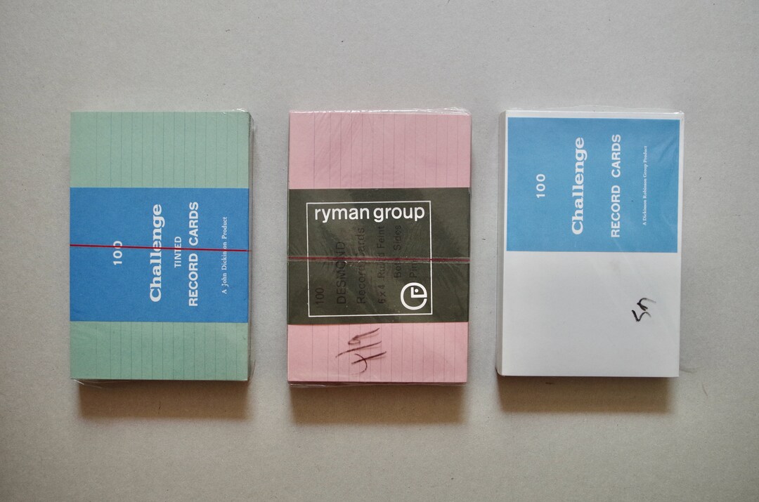 Vintage Index Cards - X100 Record Cards - Challenge/ryman Group ...