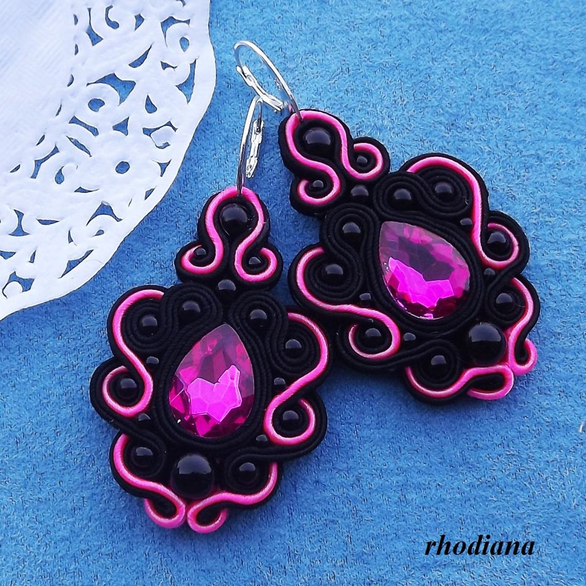 Black and NEON PINK Soutache Earrings - Etsy