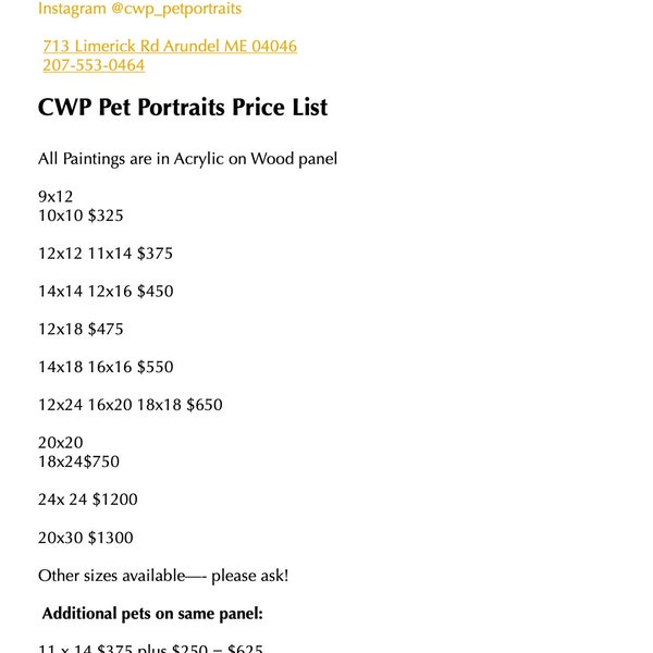 Portrait Price List - Etsy