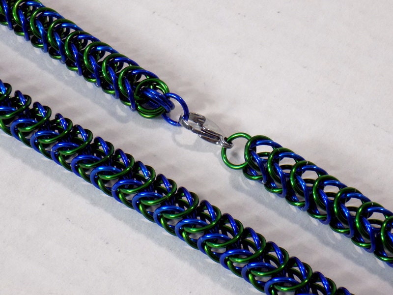 Handmade Blue and Green Boxchain Chainmaille Necklace, Nickel Free ...