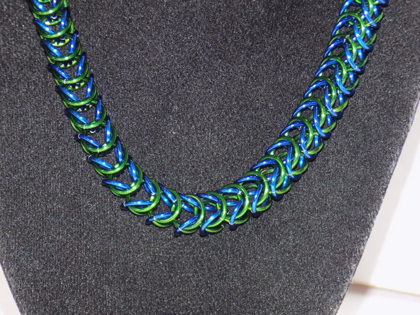 Handmade Blue and Green Boxchain Chainmaille Necklace, Nickel Free ...