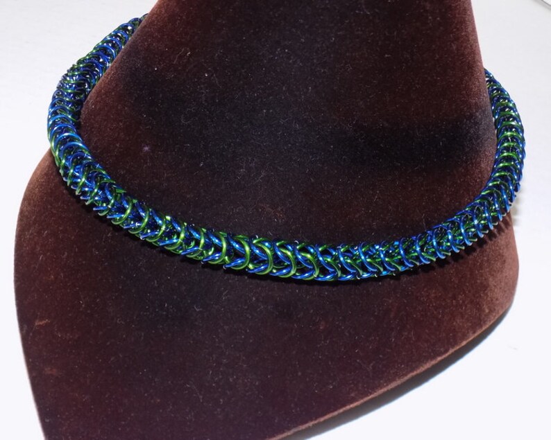 Handmade Blue and Green Boxchain Chainmaille Necklace, Nickel Free ...