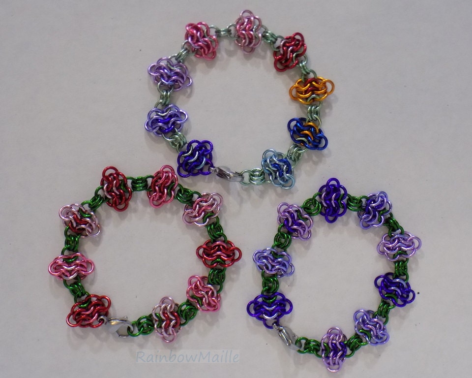 Valentine Roses Chainmaille Bracelet, Handmade Large Rosettes European ...