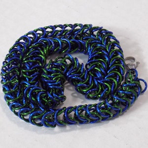 Handmade Blue and Green Boxchain Chainmaille Necklace, Nickel Free ...