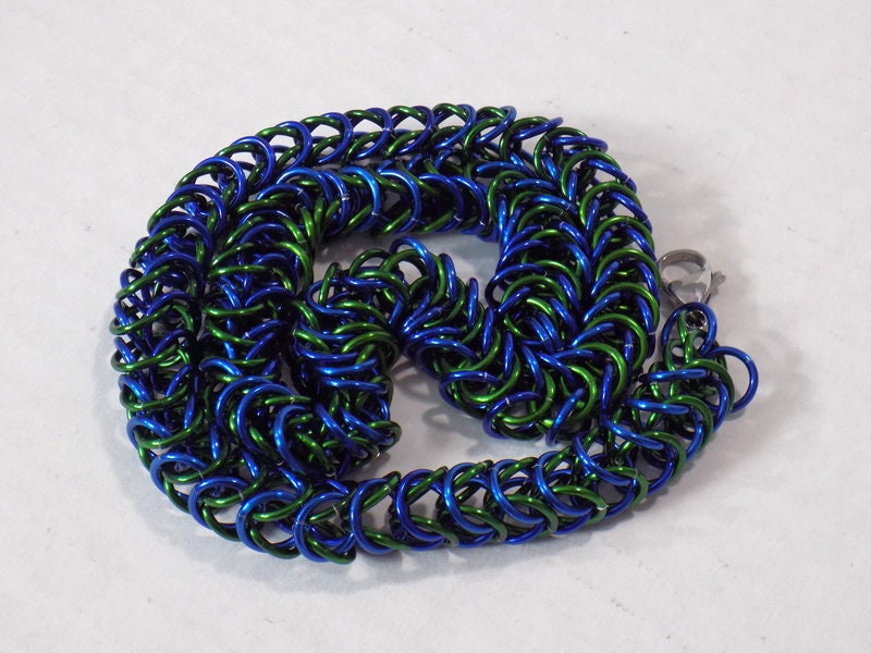 Handmade Blue and Green Boxchain Chainmaille Necklace, Nickel Free ...
