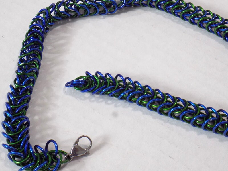 Handmade Blue and Green Boxchain Chainmaille Necklace, Nickel Free ...